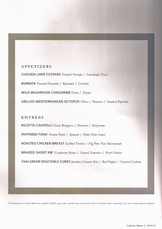Luminae Menu - Celebrity Cruises - Cruise Critic Community