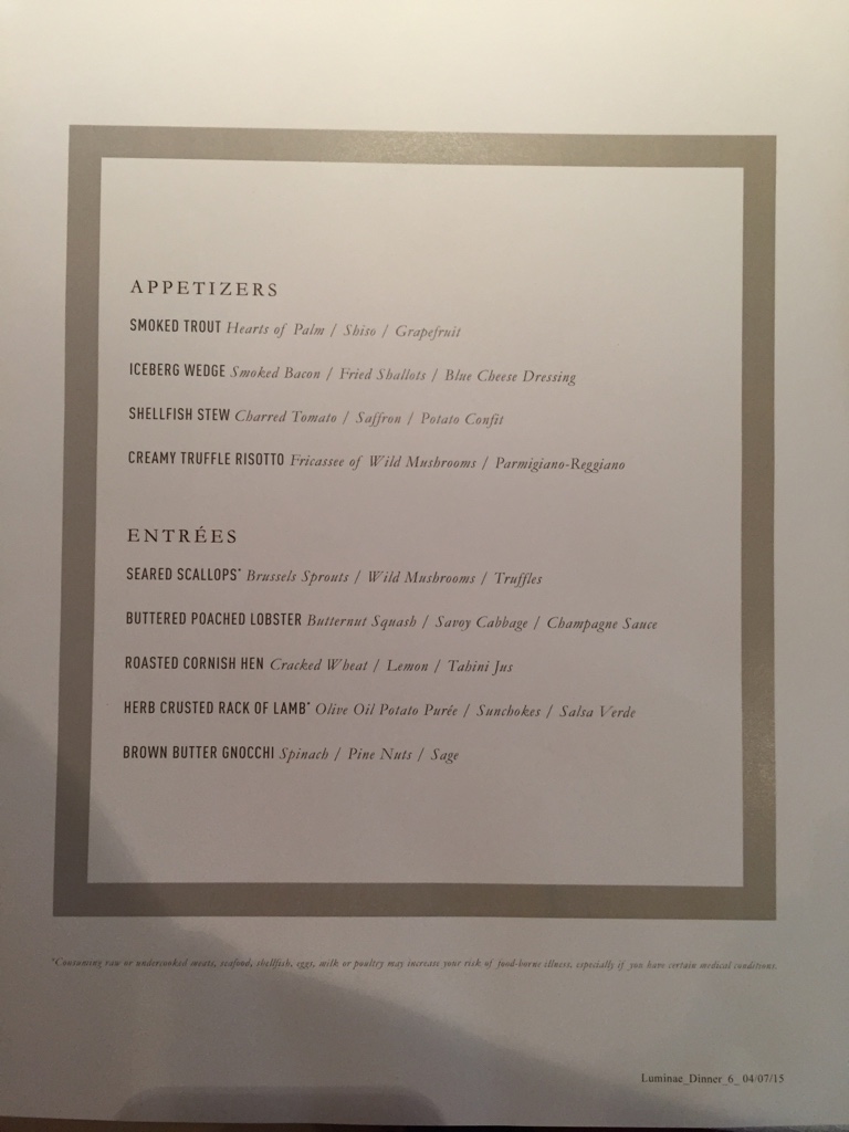Luminae 14 days of menus - Celebrity Cruises - Cruise Critic Community