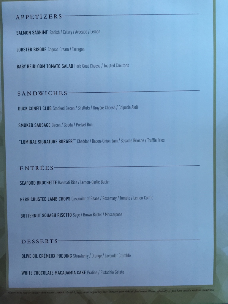 Luminae 14 days of menus - Celebrity Cruises - Cruise Critic Community