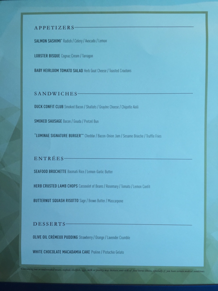 Luminae 14 days of menus - Celebrity Cruises - Cruise Critic Community